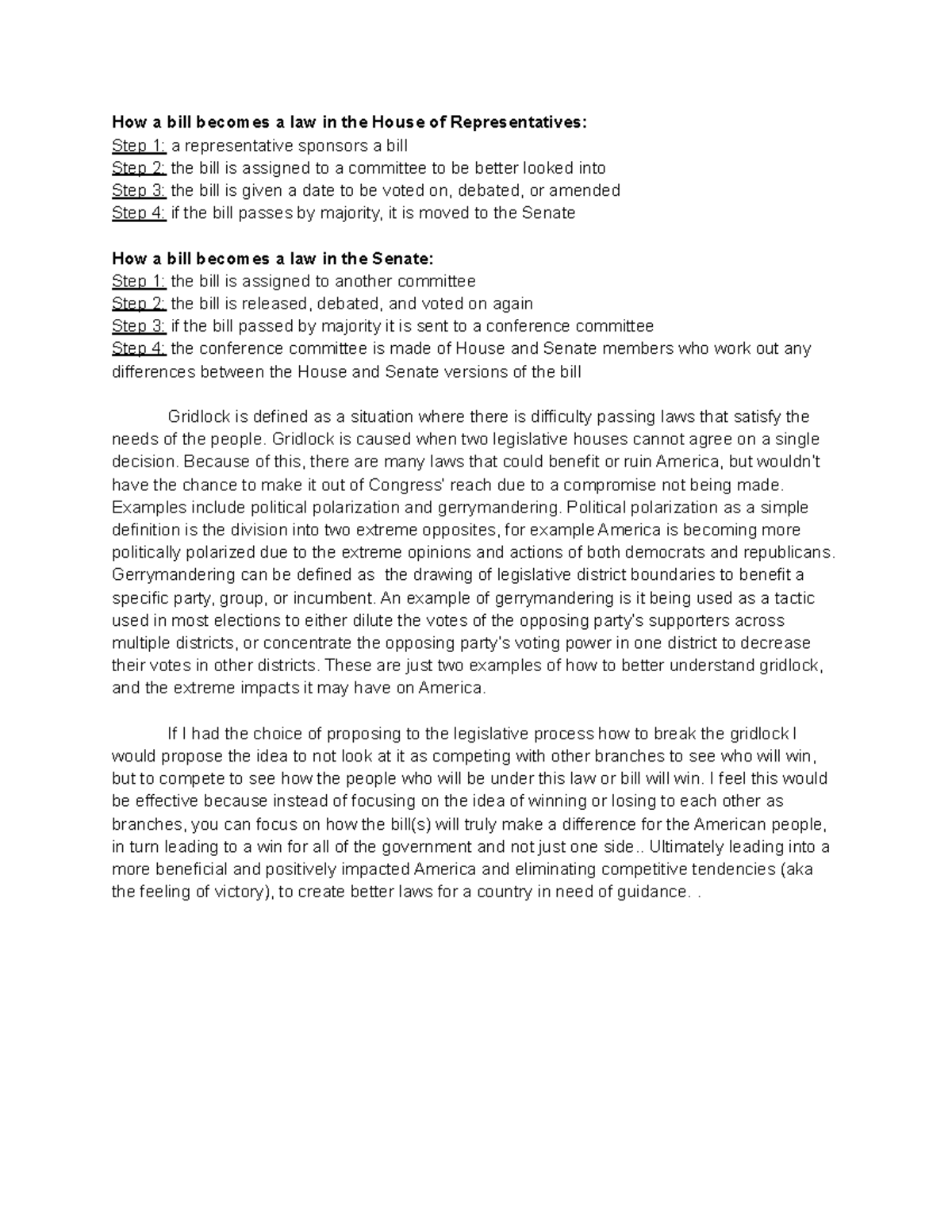 Lesson 5 Discussion The duties of the house or representatives and the ...