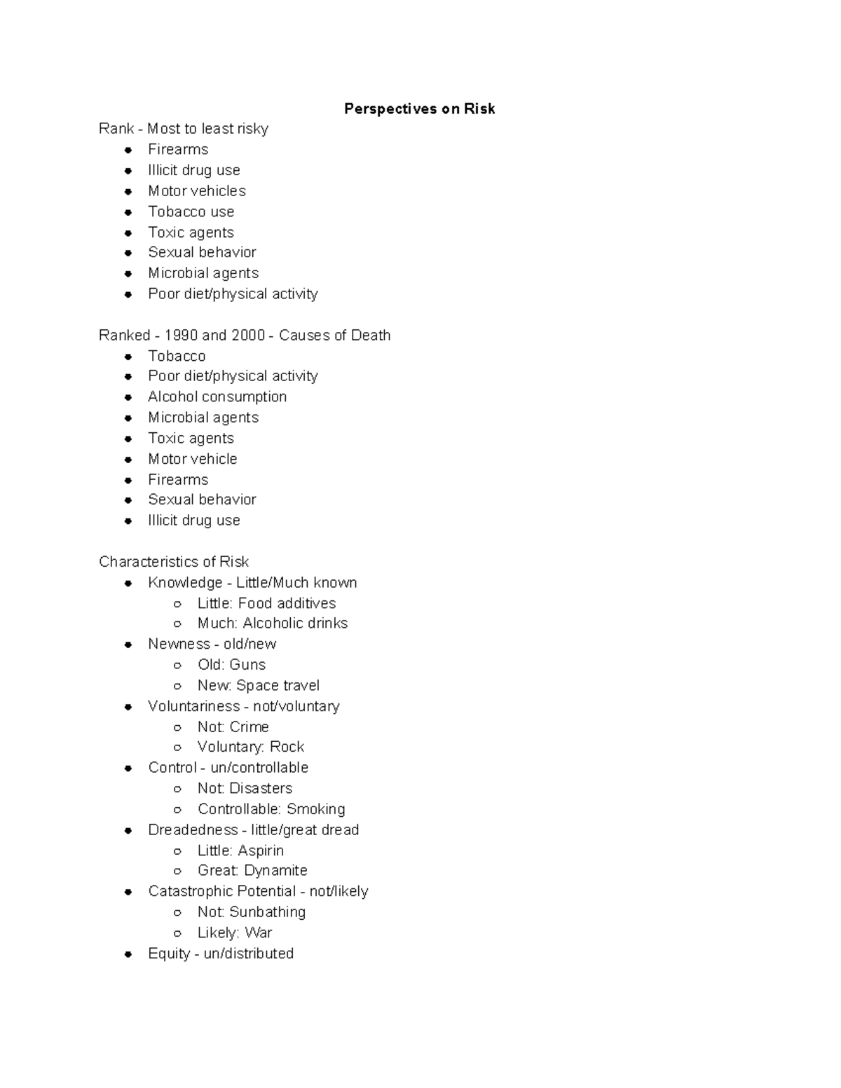 Perspectives on Risk - Perspectives on Risk Rank - Most to least risky ...