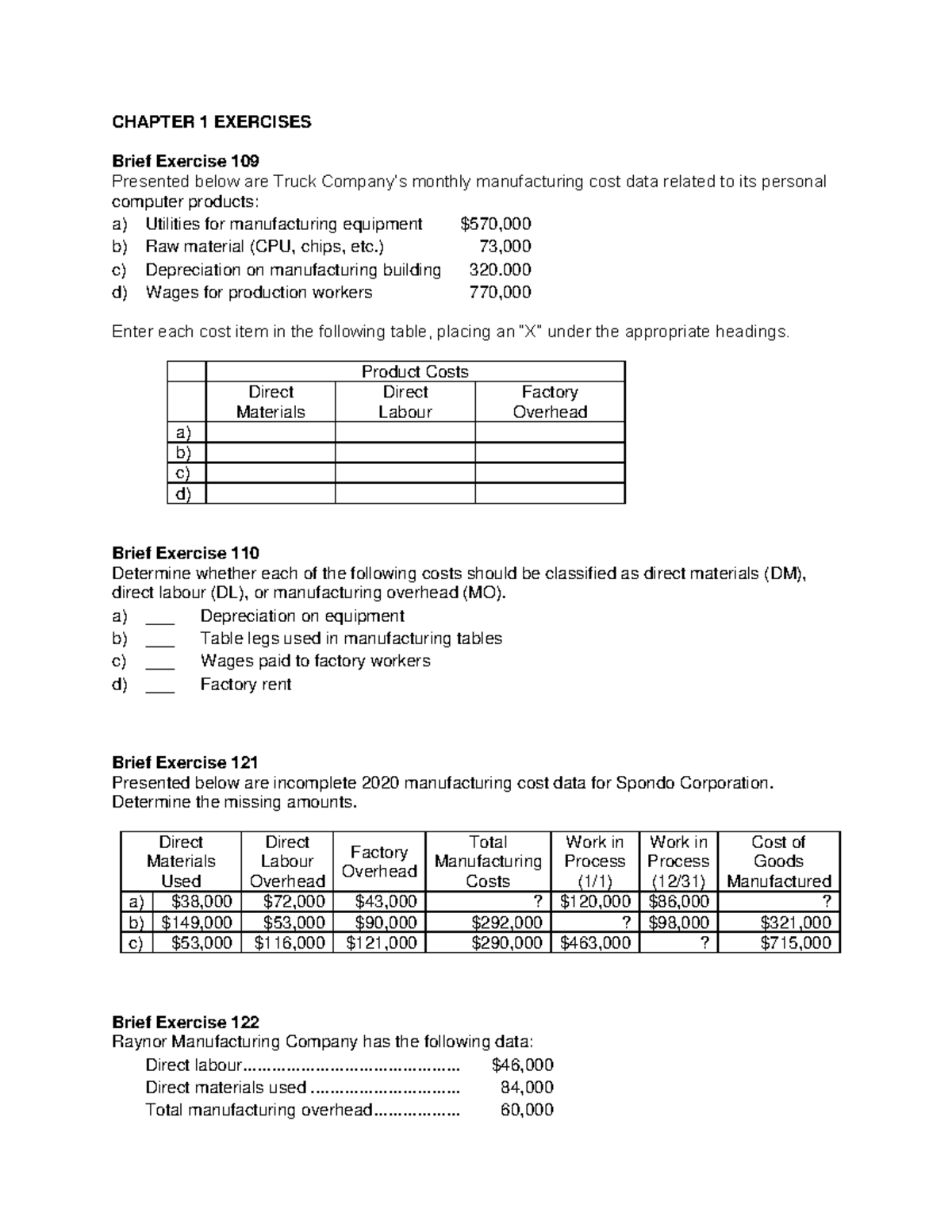 Chapter 1 - Exercises B - Practice Q - CHAPTER 1 EXERCISES Brief ...