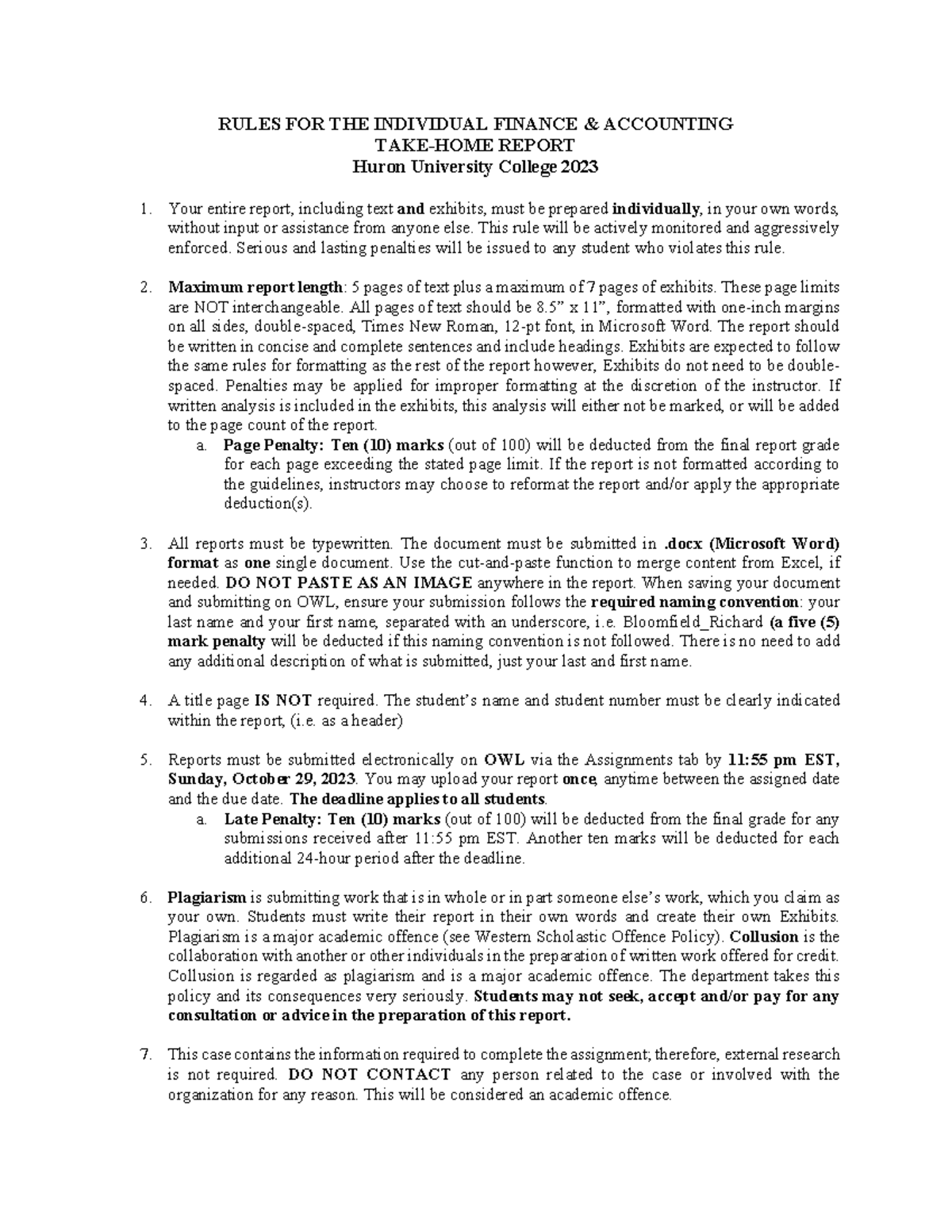 FAM Report Rules - Huron 2023 - RULES FOR THE INDIVIDUAL FINANCE ...