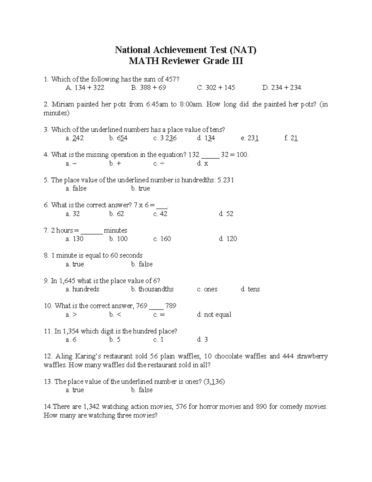 306113230 National Achievement Test for Grade 3 - National Achievement ...