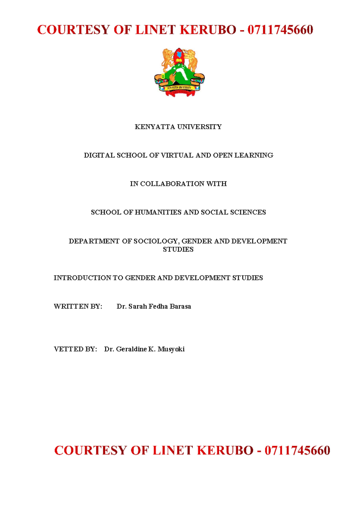 AGD 100 Introduction to Gender and Development BY Linet Kerubo ...