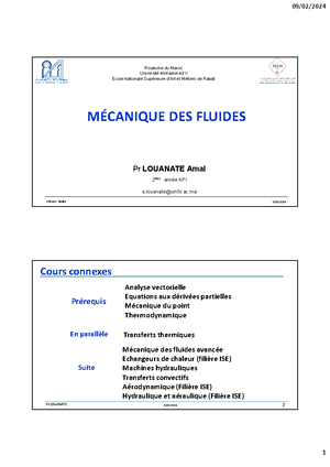 Mécanique DU Fluide - Module Mécanique des Fluides Partie : Dynamique des Fluides Visqueux Série ...