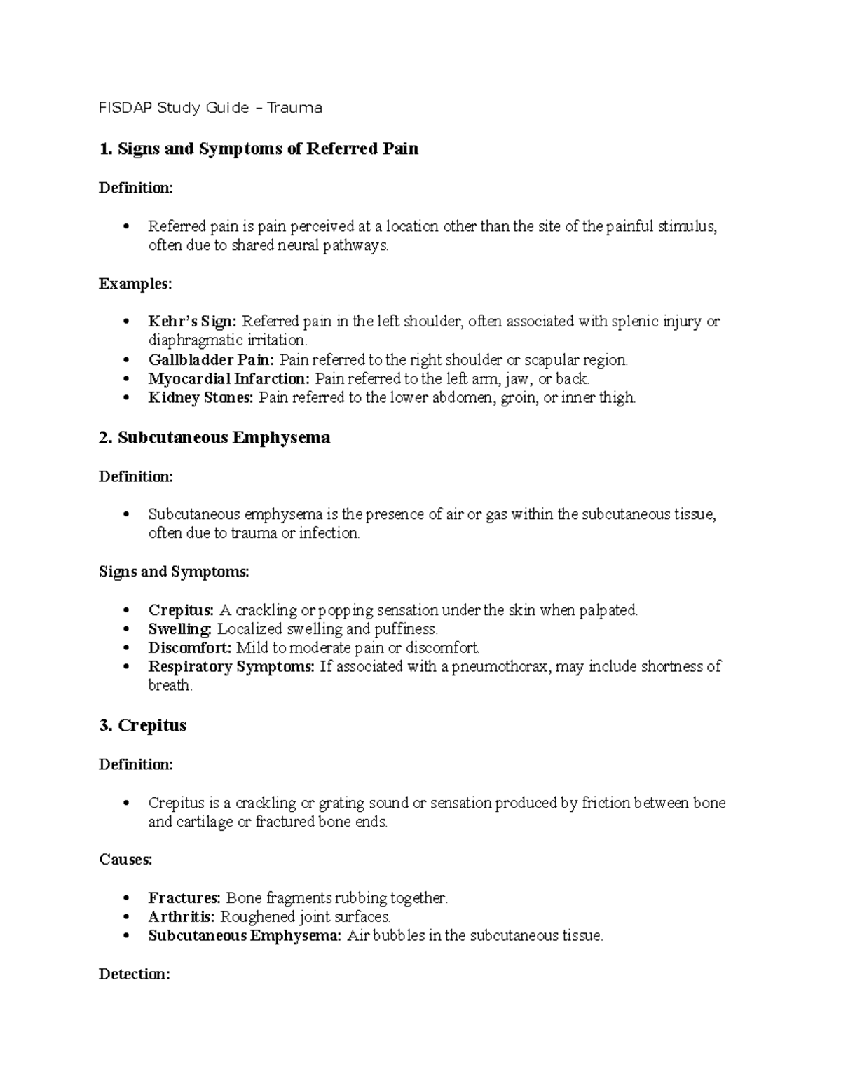 Fisdap Study Guide Trauma - FISDAP Study Guide – Trauma 1. Signs and ...