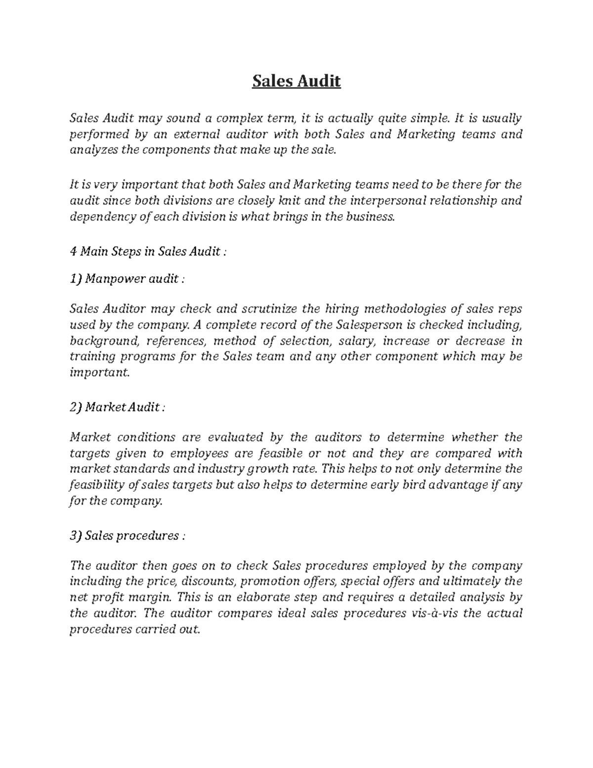 Sales Audit - Sales Audit Sales Audit may sound a complex term, it is ...