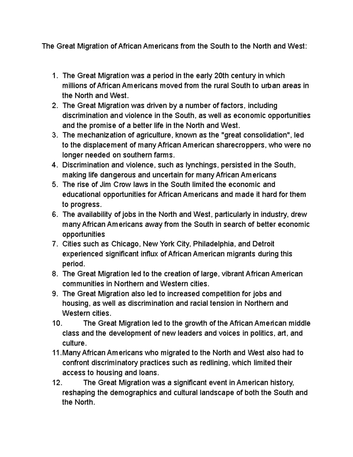 The Great Migration of African Americans from the South to the North ...