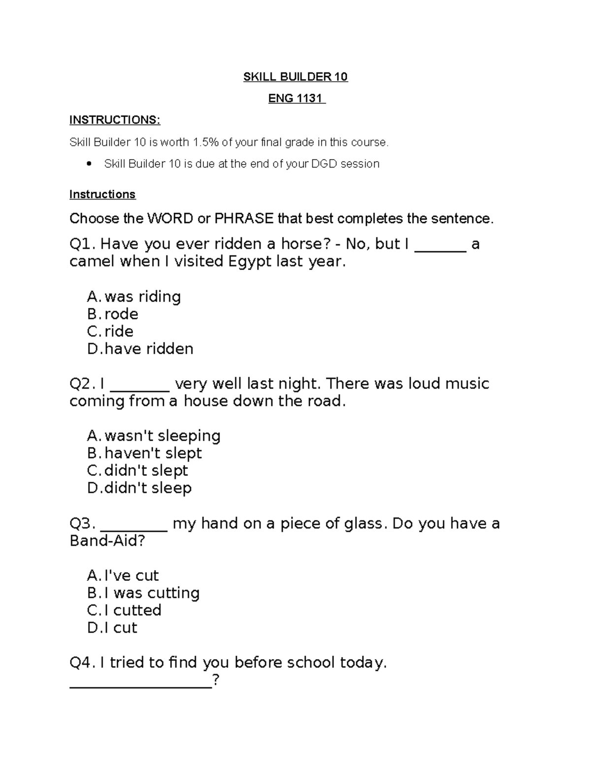 Skill Builder 10 - hhhi - SKILL BUILDER 10 ENG 1131 INSTRUCTIONS: Skill ...