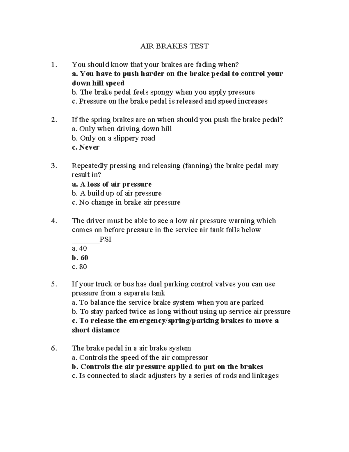 Air Brakes Test CDL - Yes - AIR BRAKES TEST You should know that your ...