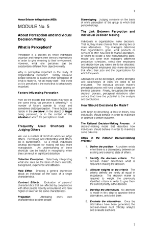 HBO Module No. 4 - reference materials - Human Behavior in Organization (HBO) MODULE No. 4 About ...