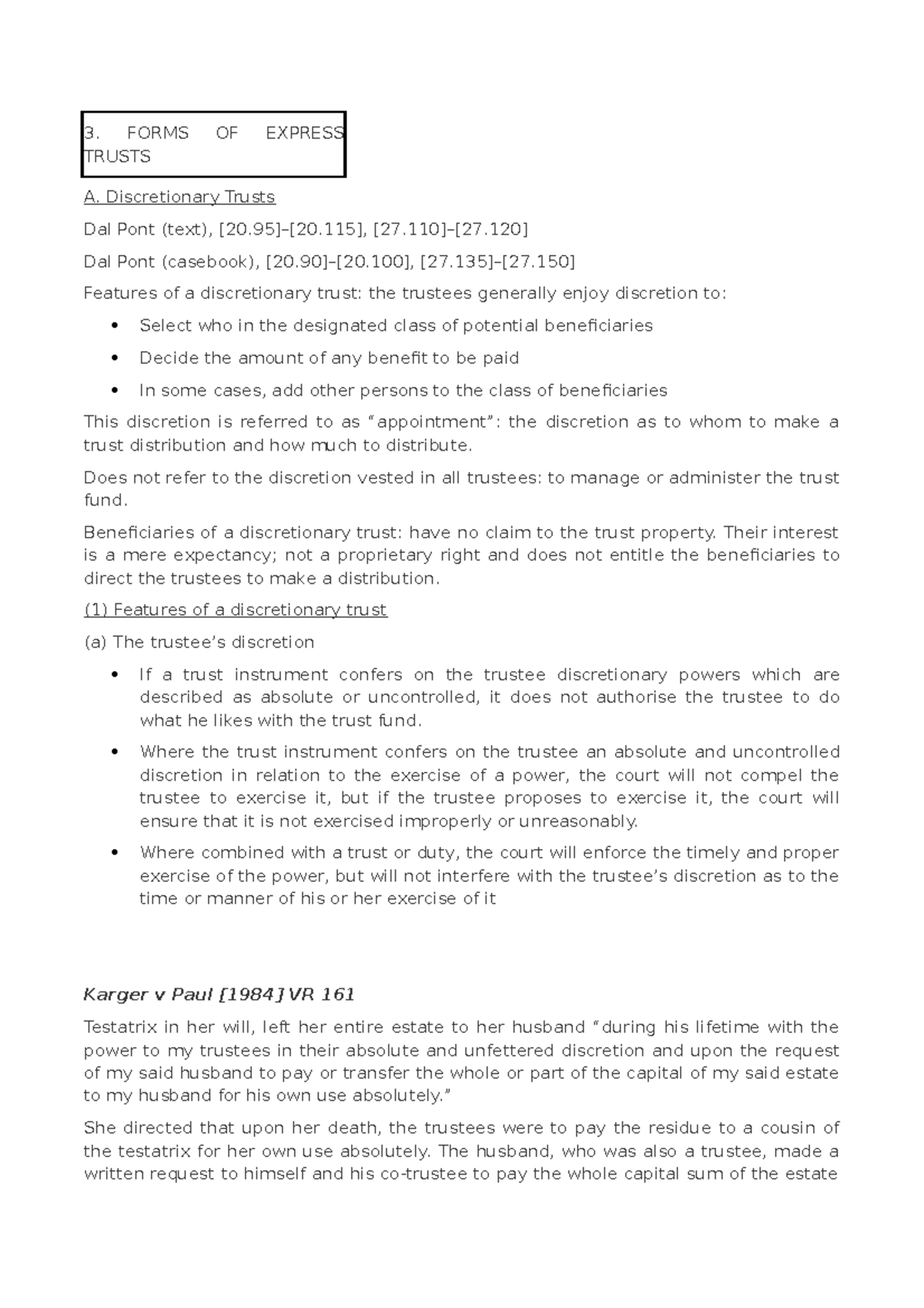 Types of Express Trusts - 3. FORMS OF EXPRESS TRUSTS A. Discretionary ...