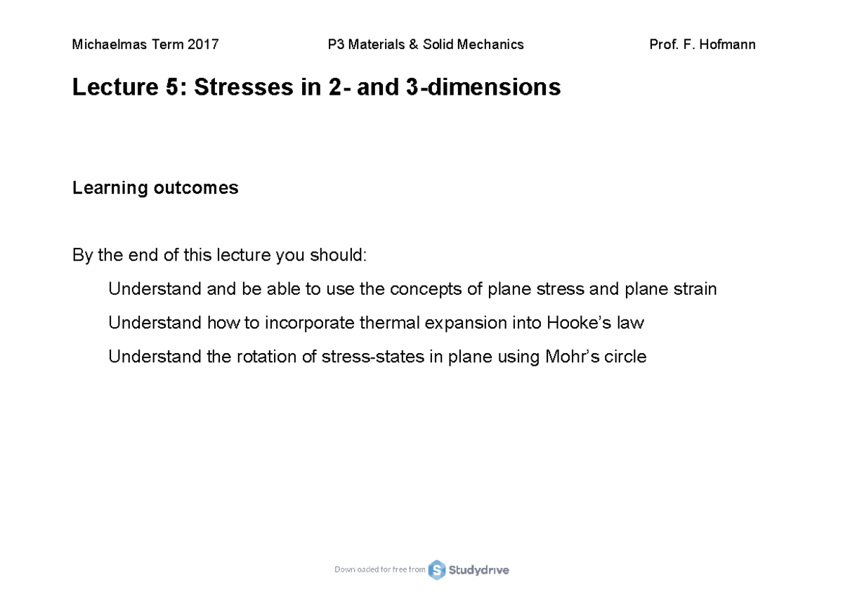 1P3 Materials and Solid Mechanics L5 L8 Slides Hofmann - Michaelmas Term 2017 P3 Materials ...