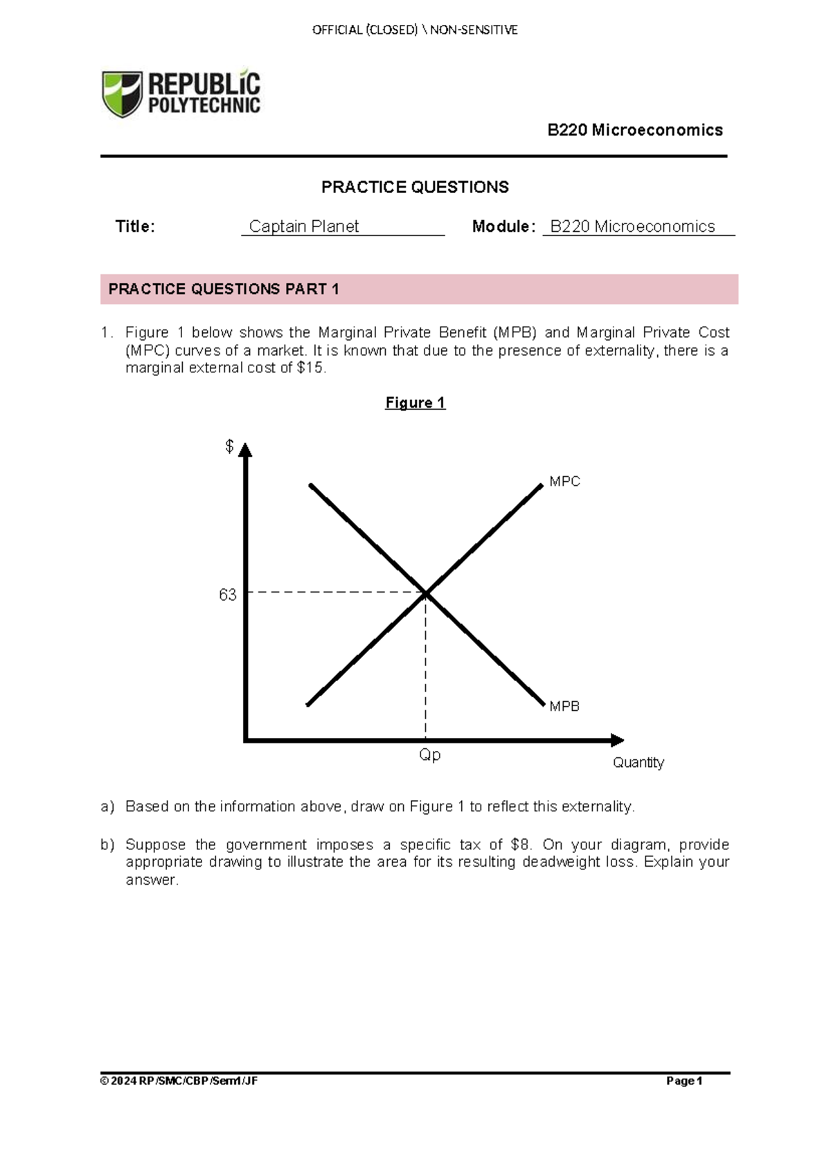 AY24 Sem1 B220 MI12 Practice 1 20240624 - $ Quantity MPC MPB 63 Qp B220 ...