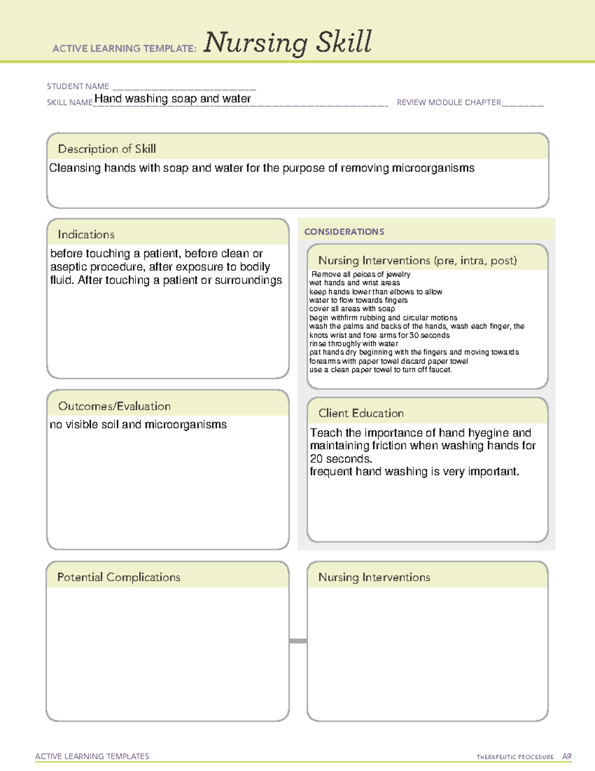 Nursing Skill Handwashing - ACTIVE LEARNING TEMPLATES TherapeuTic ...