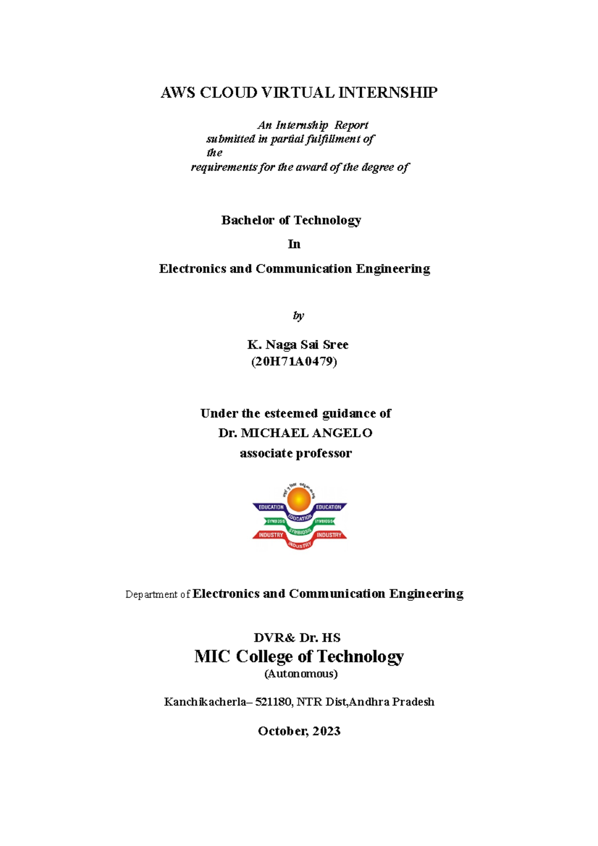 REPORT on matlab - AWS CLOUD VIRTUAL INTERNSHIP An Internship Report ...