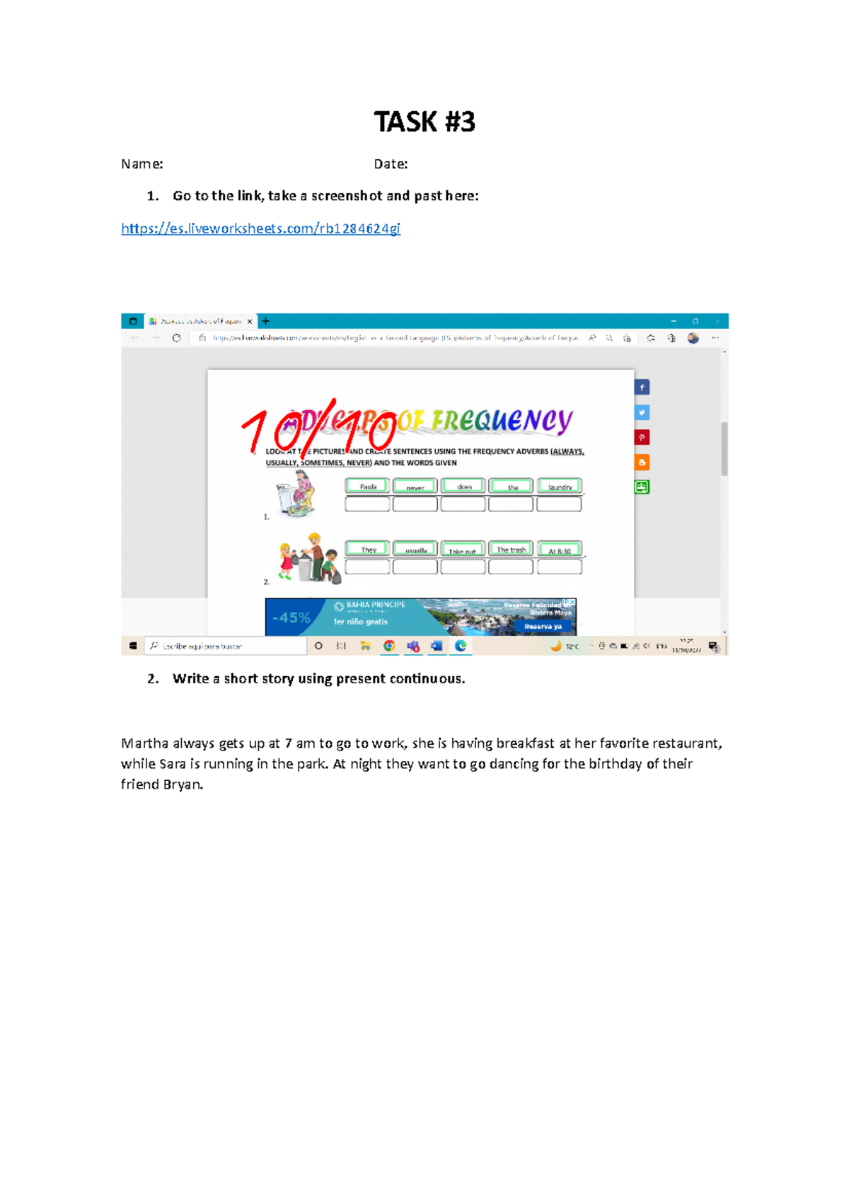 TASK 3 - hola - ingles - TASK Name: Date: Go to the link, take a screenshot and past here: - Studocu