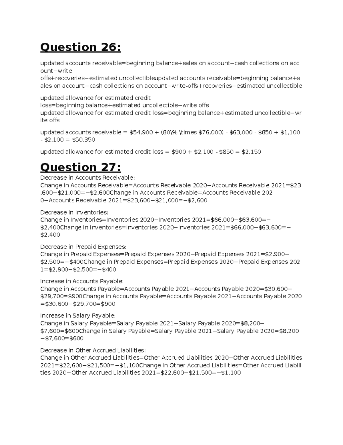 ACCT 2 midterm work shown - Question 26: updated accounts receivable ...
