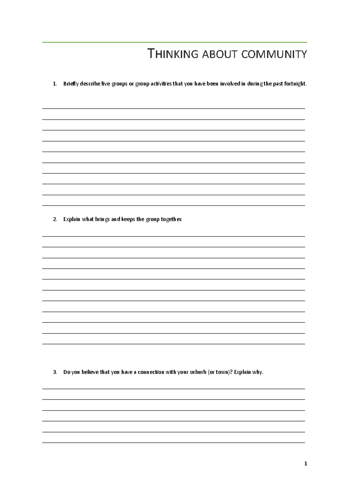 1 Thinking about community - THINKING ABOUT COMMUNITY Briefly describe ...