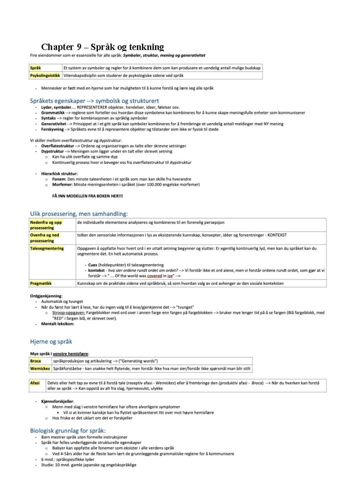 Chapter 9 - Språk og tenkning - PSY1005/1 - Studocu