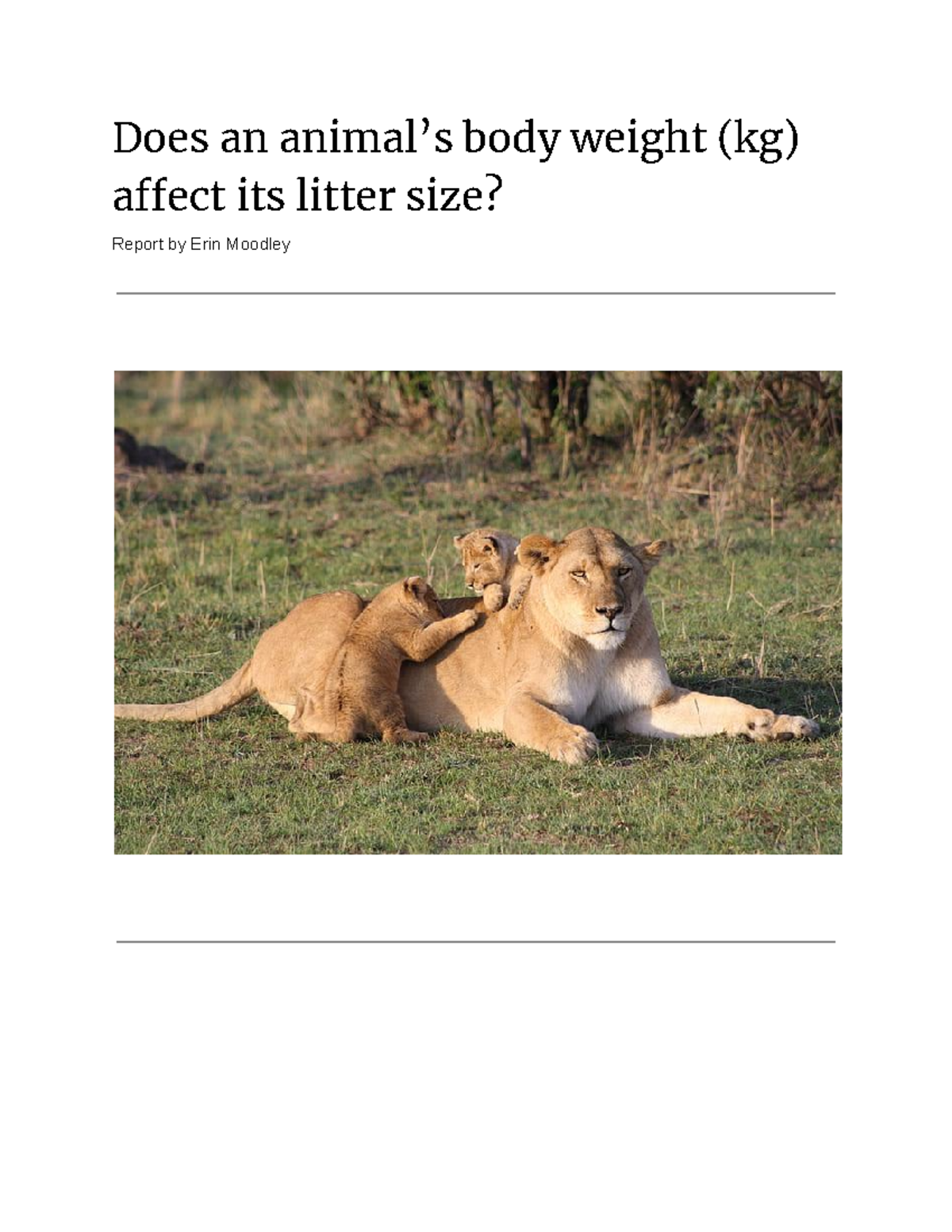 Animal conservation - Numerical Data - Does an animal’s body weight (kg ...