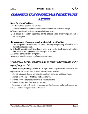 Pros Lec 11 - Prosthodontics - Prosthodontics Types of clasp assemblies: They are of two types ...