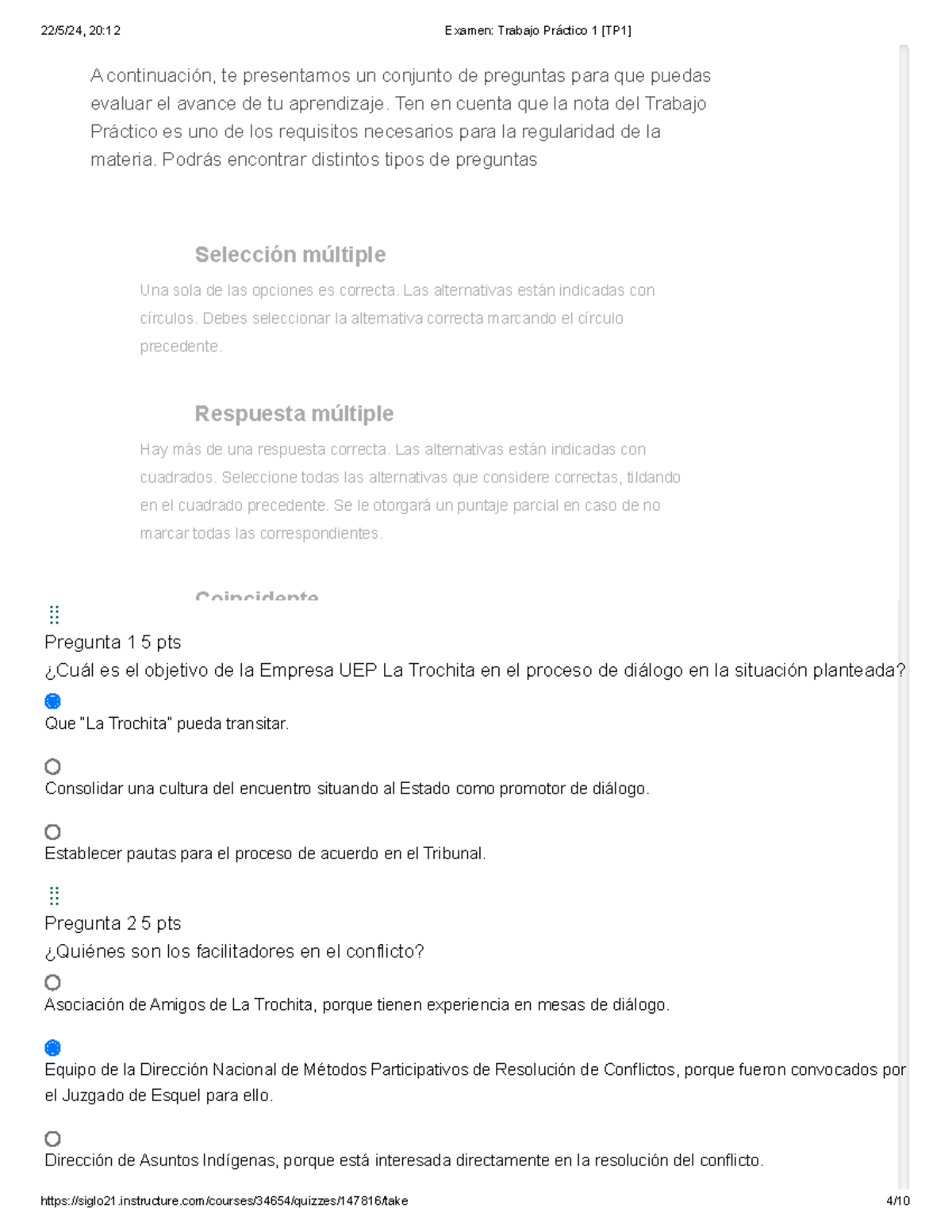 Mediacion TP1 100 - Pregunta 1 5 pts Pregunta 2 5 pts A continuación, te presentamos un conjunto ...