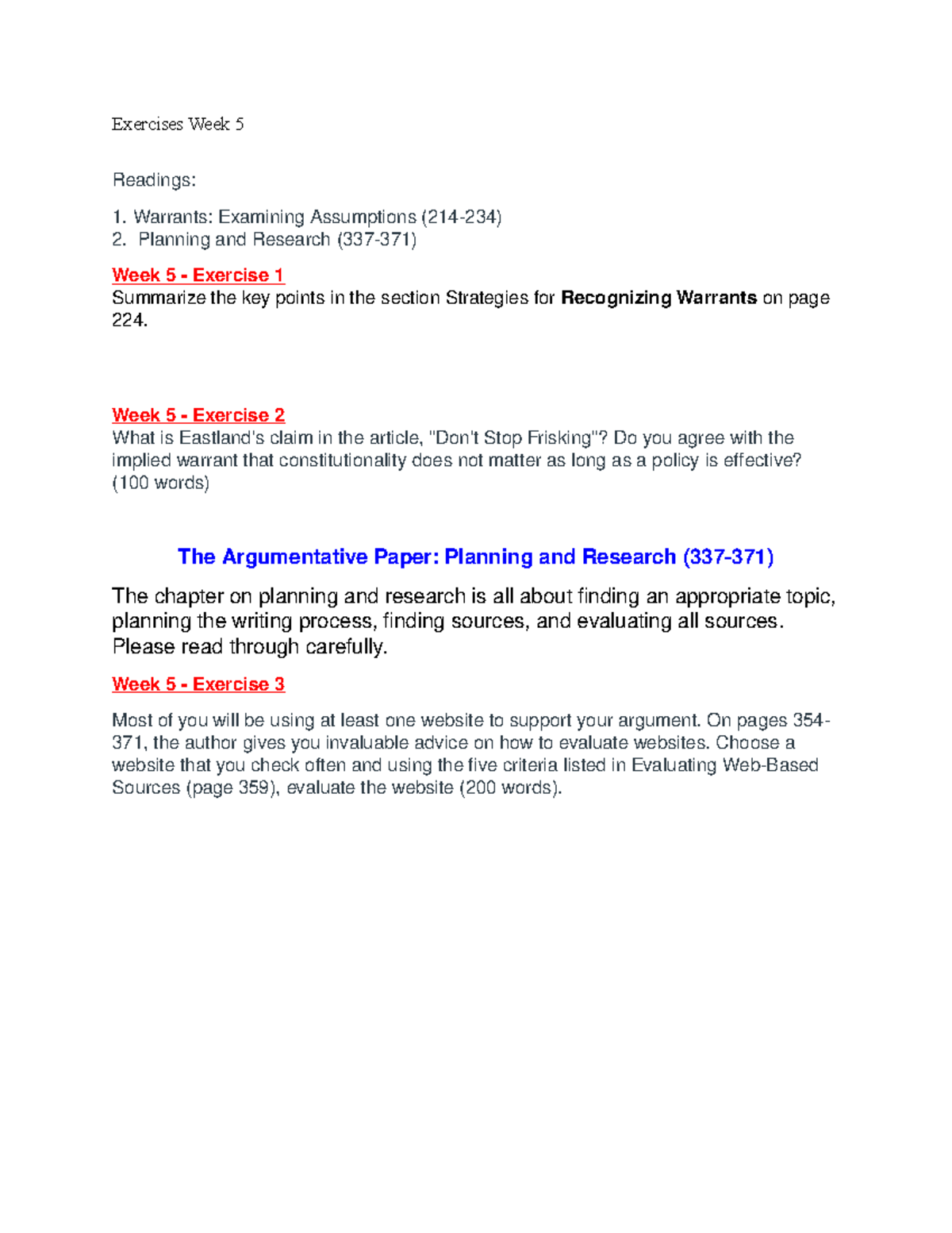 Exercises Week 5 - Weekly Assignment Number 5 in English 2010 with ...