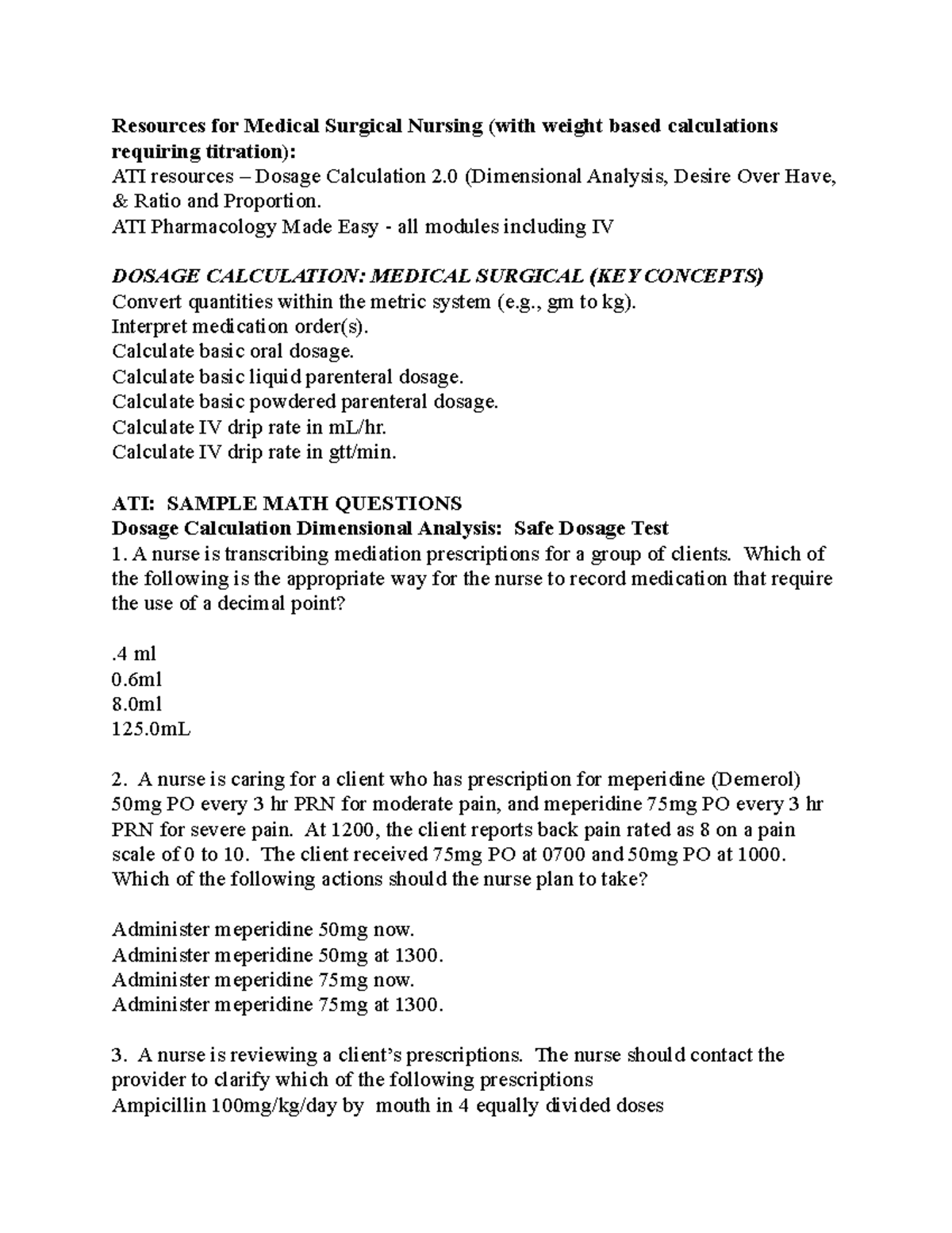 Med math review guidelines - Resources for Medical Surgical Nursing ...