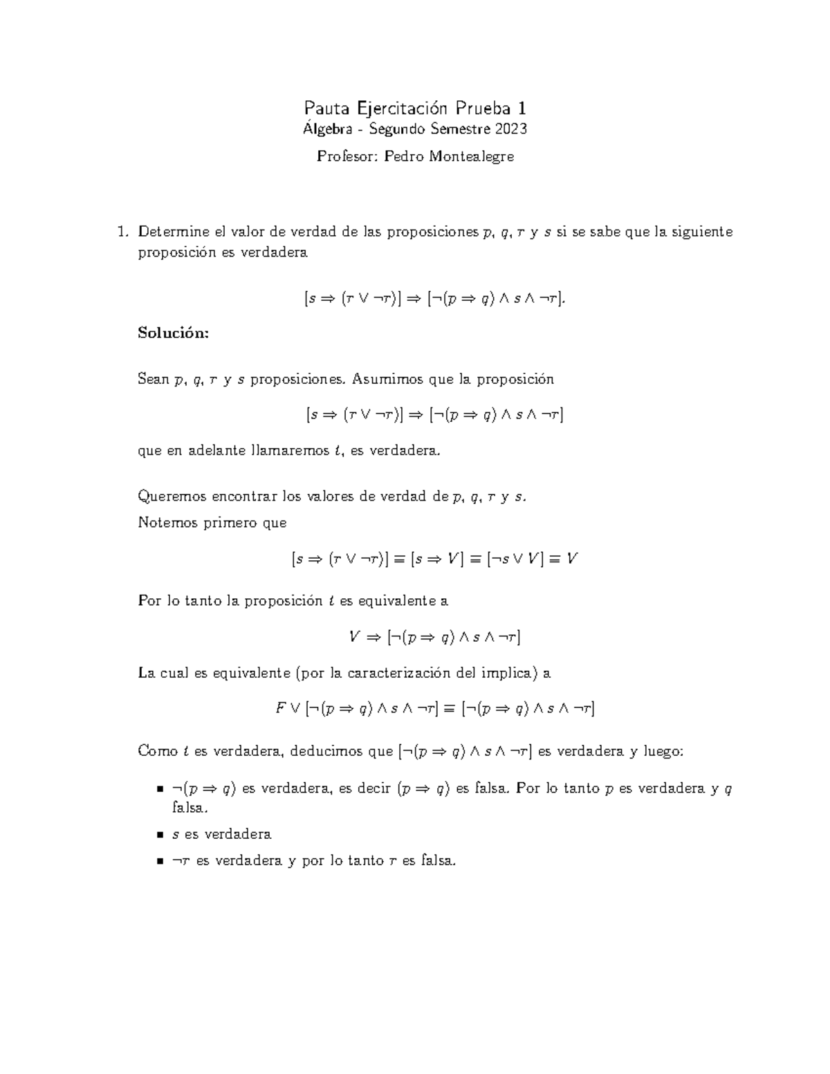 Pauta Ejercitación Prueba 1 - Pauta Ejercitaci ́on Prueba 1 Algebra - Segundo Semestre 2023 ́ ...