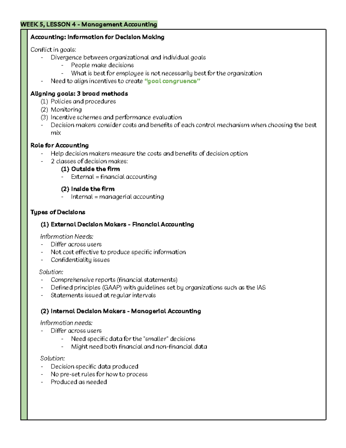 WEEK 5, Lesson 4 - Management Accounting - MOS1023 - WEEK 5, LESSON 4 ...