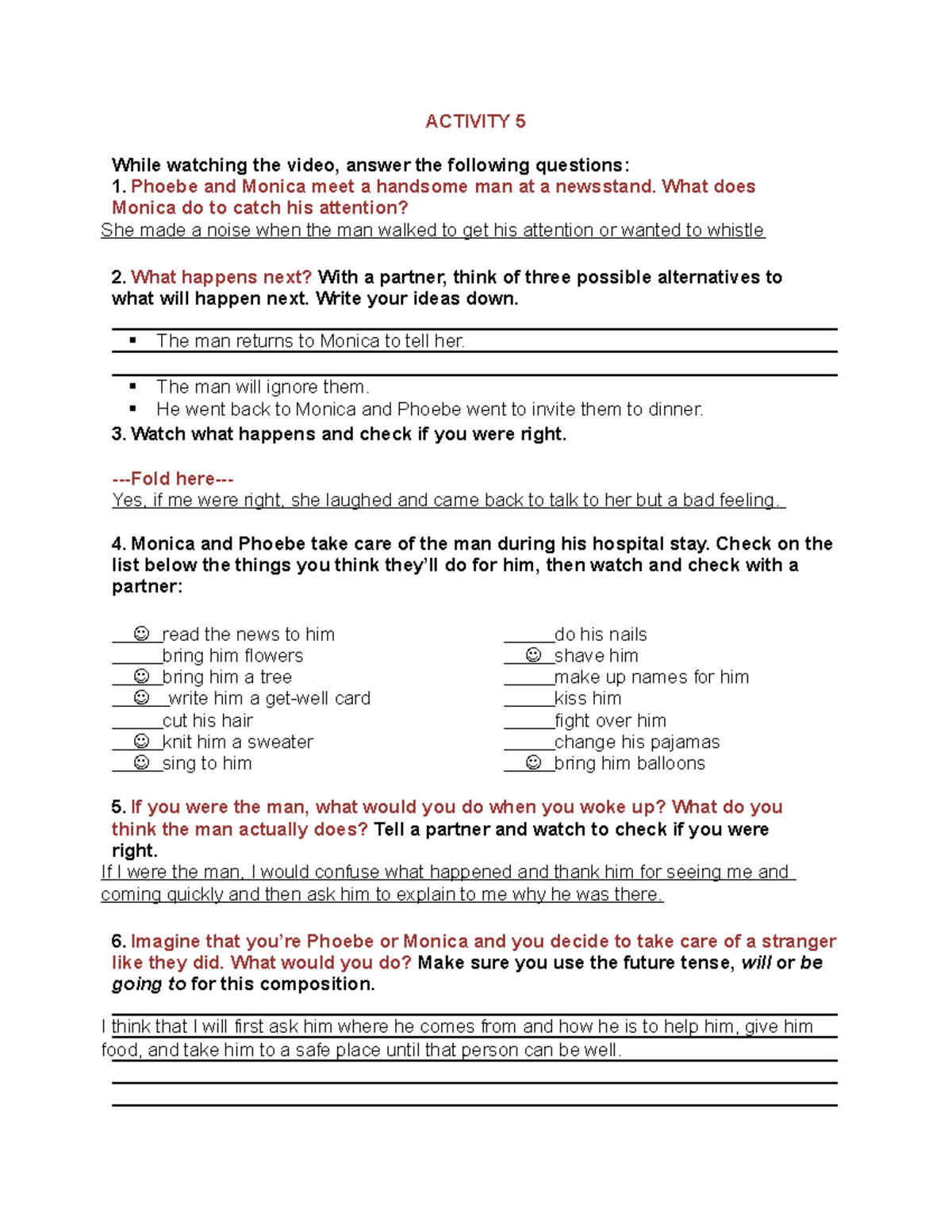 Activity 5. The future-1, Profesiional - ACTIVITY 5 While watching the ...