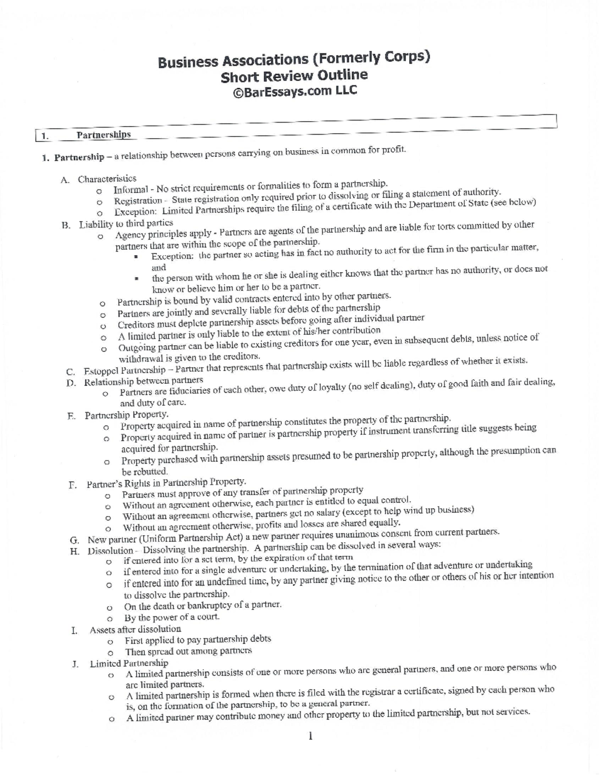 Business Assoc. Bar Exam Outline - BUSI 12 - Studocu
