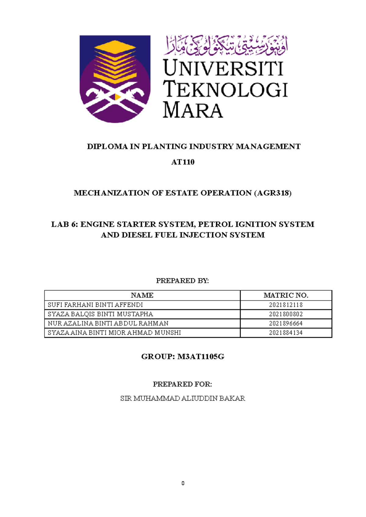 LABORATORY 6 AGR318 - DIPLOMA IN PLANTING INDUSTRY MANAGEMENT AT ...