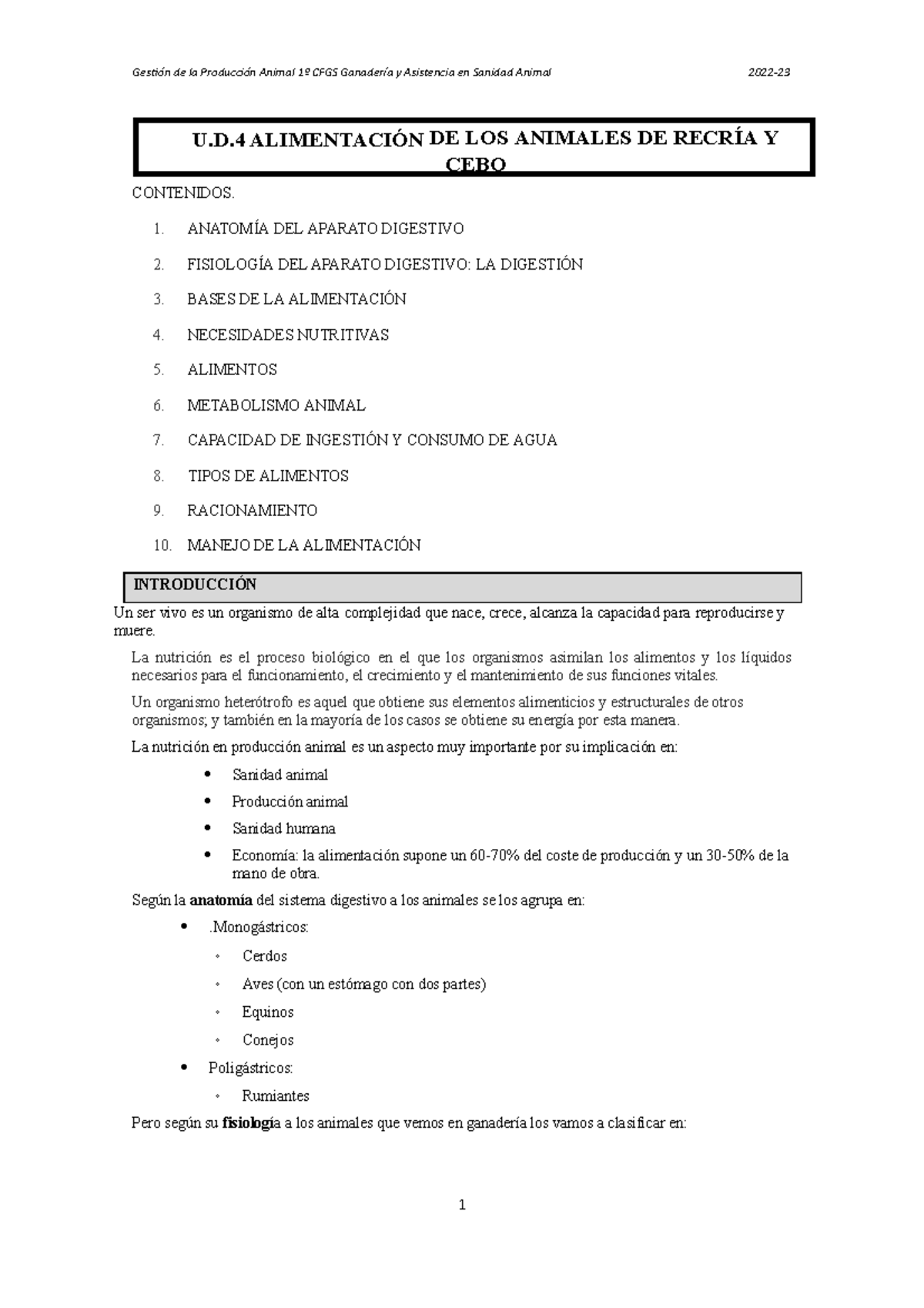 UD 4.- Alimentación DE LOS Animales DE Recría Y CEBO 1 - Ges琀椀ón de la ...