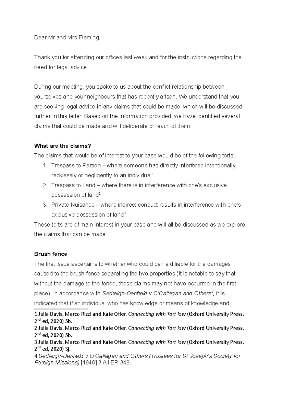 Letter of advice - Dear Mr and Mrs Fleming, Thank you for attending our ...