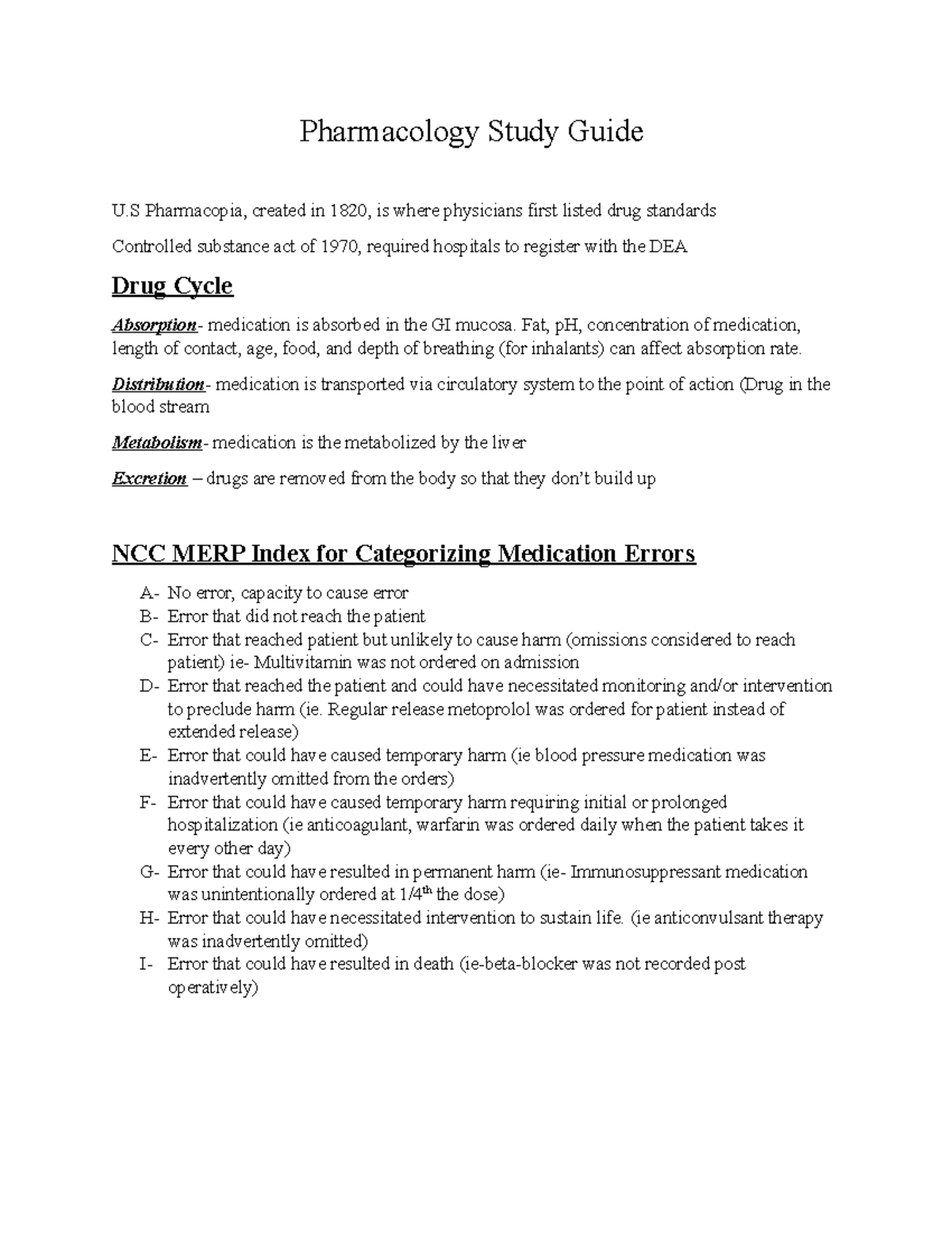 Pharmacology Study Guide - Fat, pH, concentration of medication, length ...