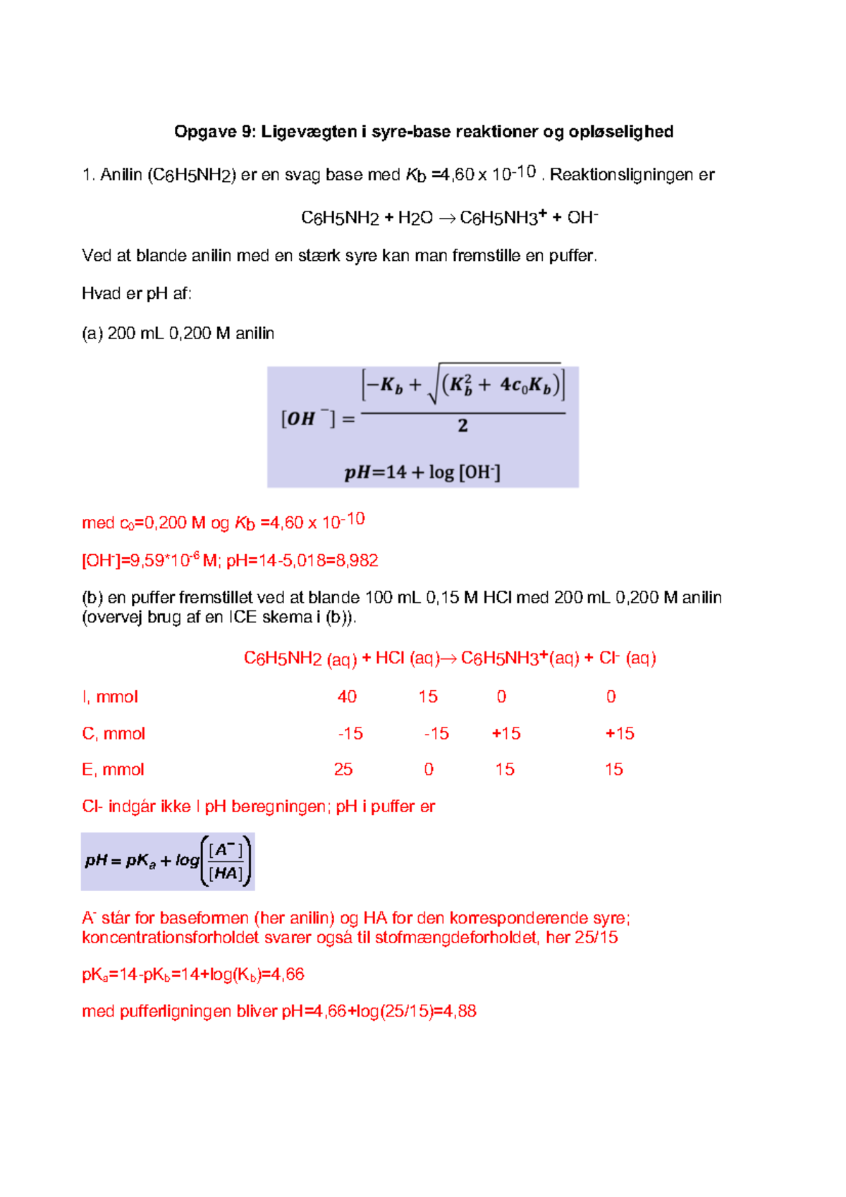 Træningsopgave 9 - Opgave 9: Ligevægten i syre-base reaktioner og ...