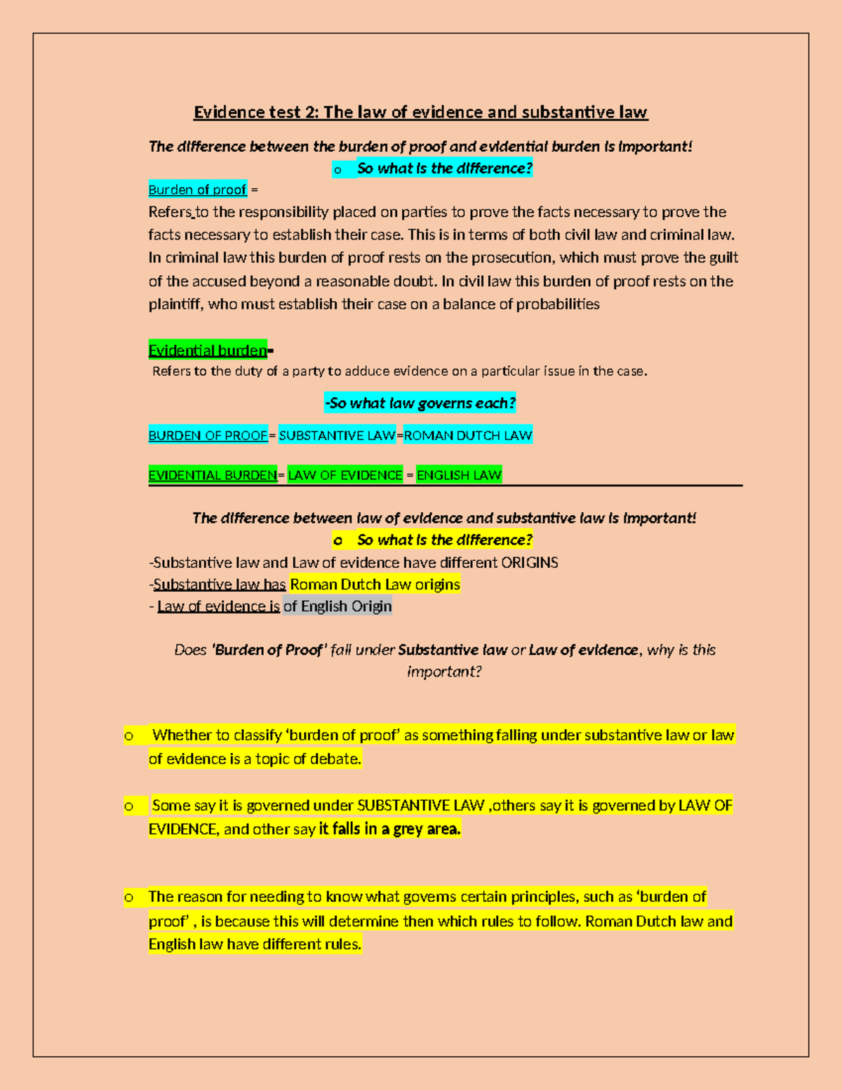 Evidence test 2 - LECTURE NOTES - Evidence test 2: The law of evidence ...