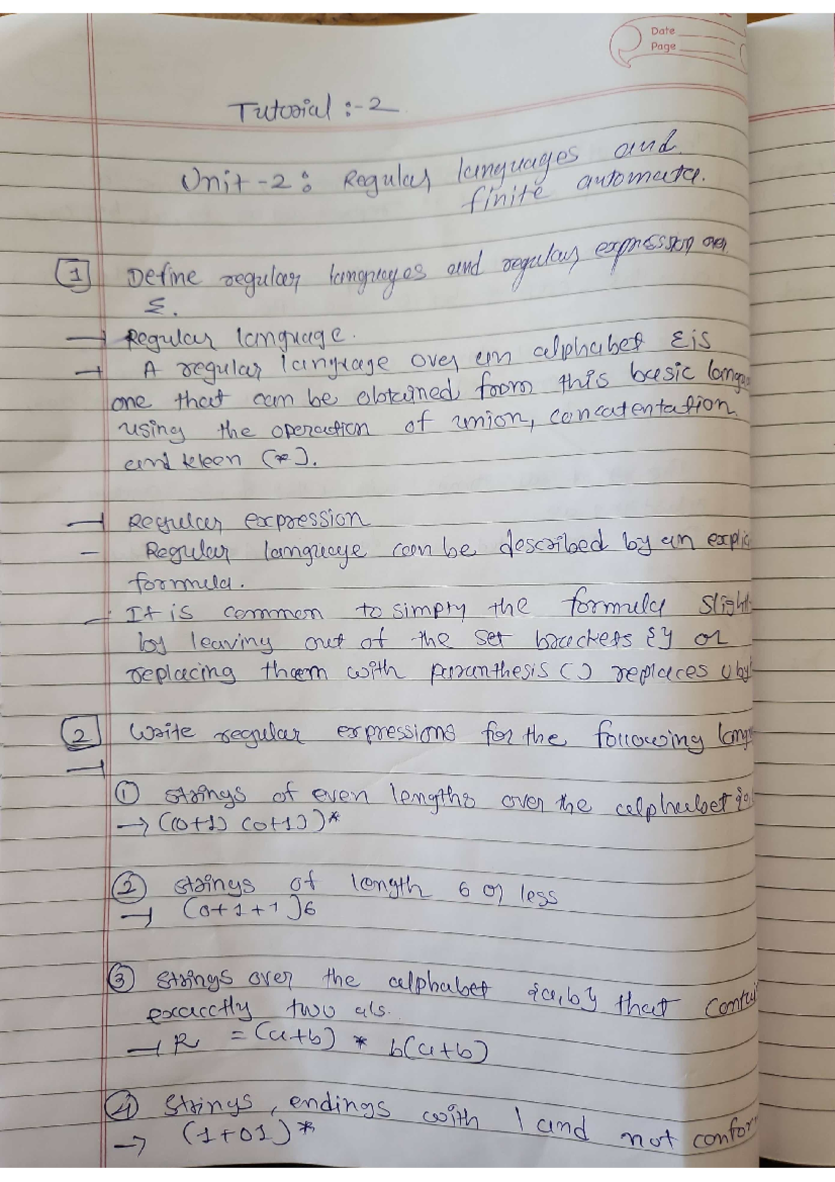 TOC Tutorial-2 assignment - Computer Science and engineering - Studocu