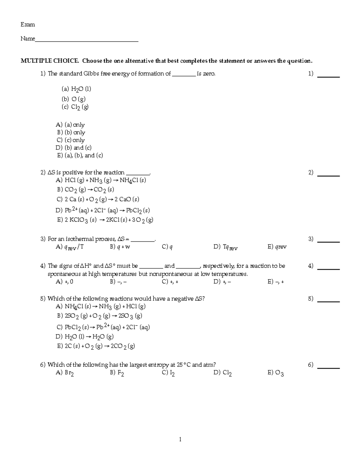 Assignment 1 Thermodynamics - Exam Name ...
