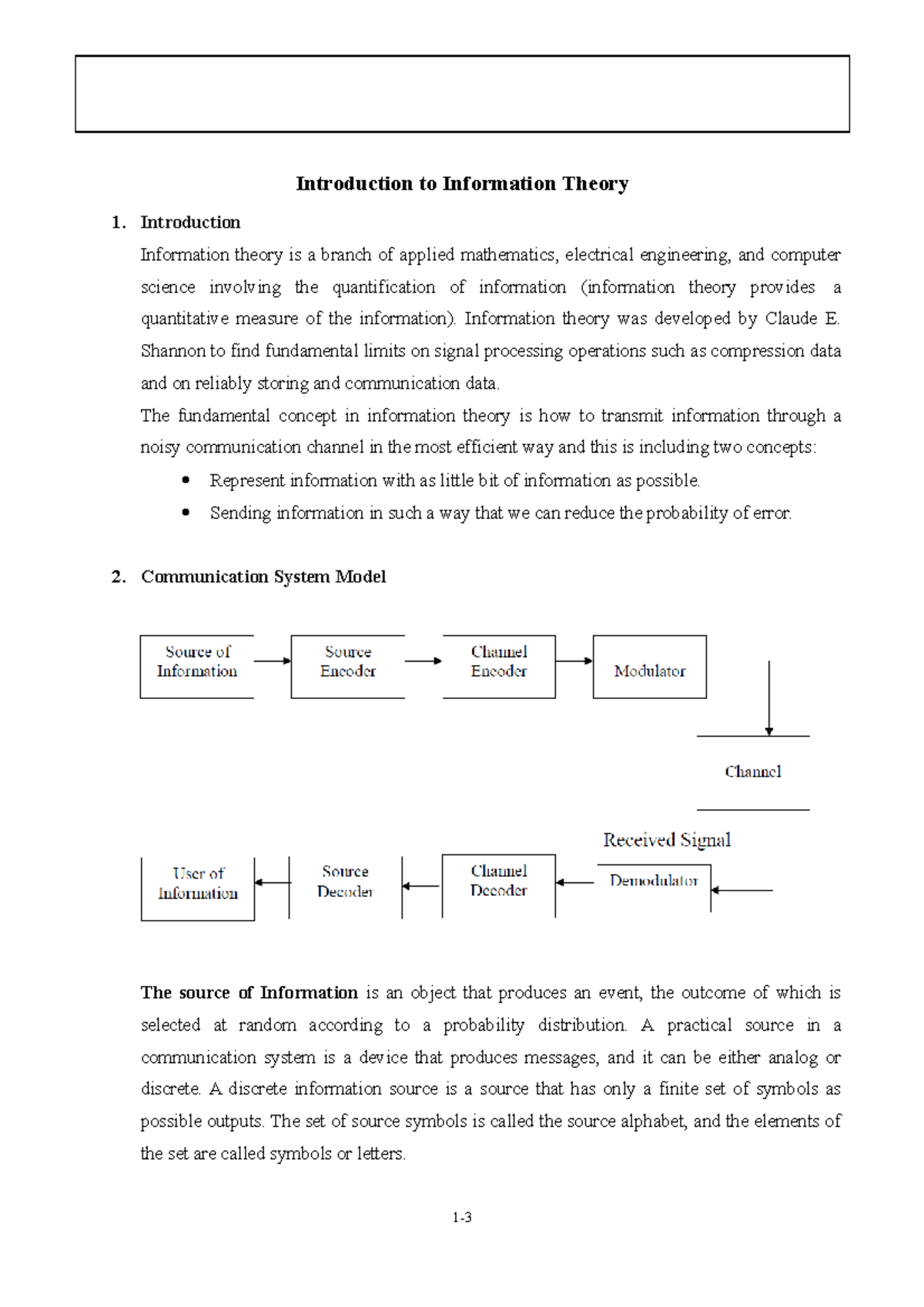Introduction to Information Theory - Introduction Introduction to Information Theory Information ...