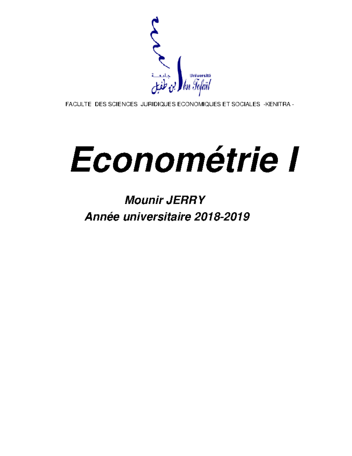 Econométrie I 17 18 - Cours economie internationale - Econométrie I ...
