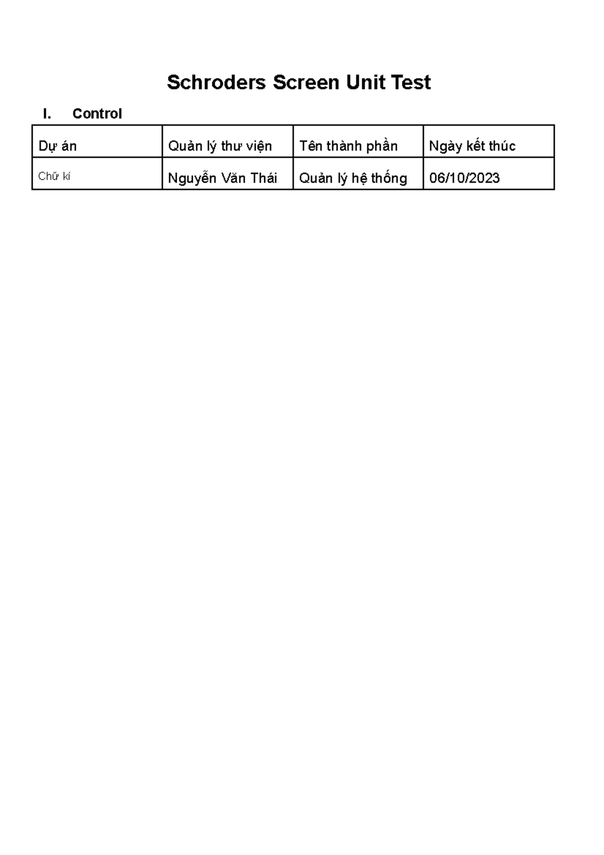 Schroders Screen Unit Test Checklist Quan Ly He Thong - Schroders ...