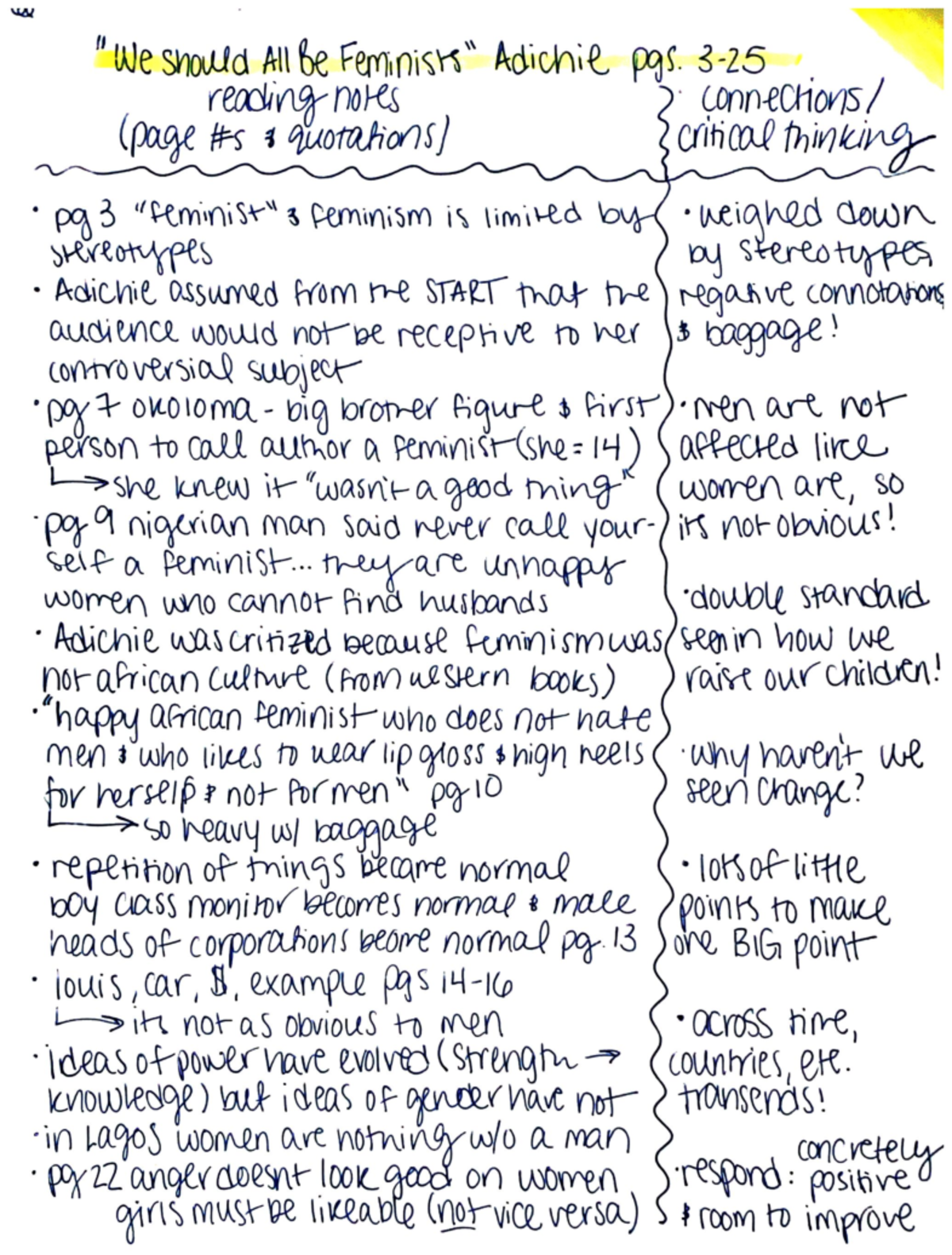 We Should All Be Feminists Notes - w critical thinking . "We should all ...