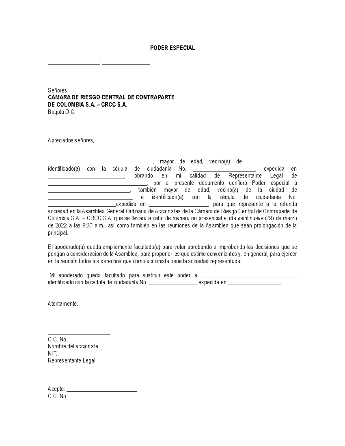 Modelo de Poder 29 marzo 2022 - PODER ESPECIAL ...