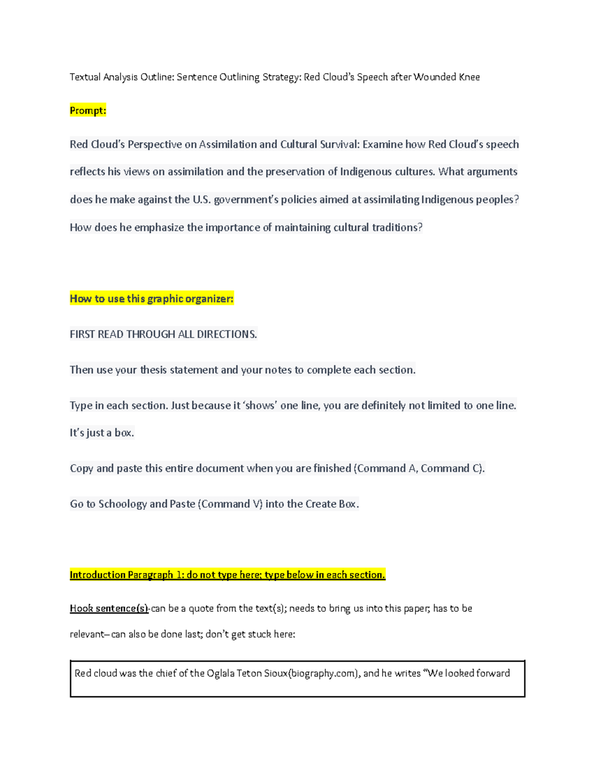 Textual Analysis Outline Graphic Organizer Red Cloud - Textual Analysis ...