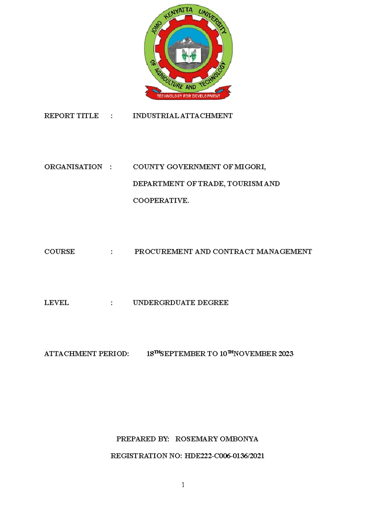 ROSE revised report - REPORT TITLE : INDUSTRIAL ATTACHMENT ORGANISATION ...
