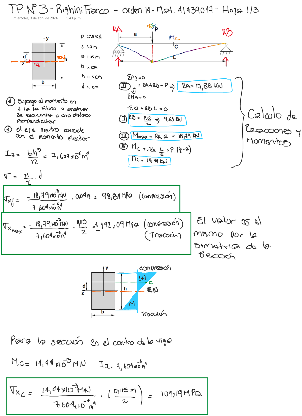 TP 3 Flexion compuesta - Mecánica de las estructuras I - 27. 3. 1. 6 ...