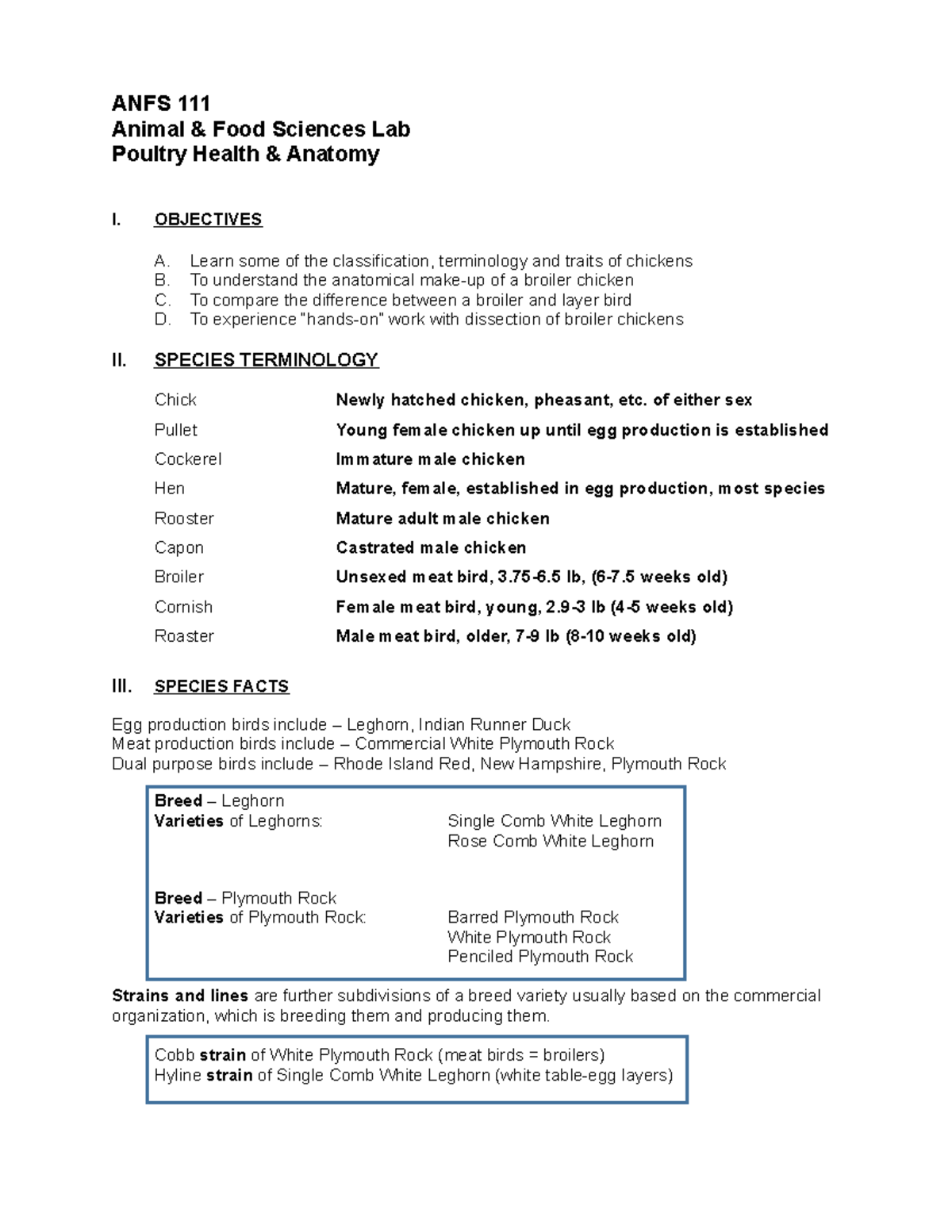 Poultry Biology Necropsy Lab - ANFS 111 Animal & Food Sciences Lab ...
