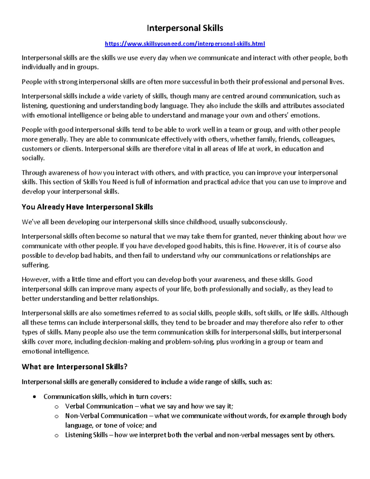 Interpersonal Skills - Interpersonal Skills skillsyouneed/interpersonal ...