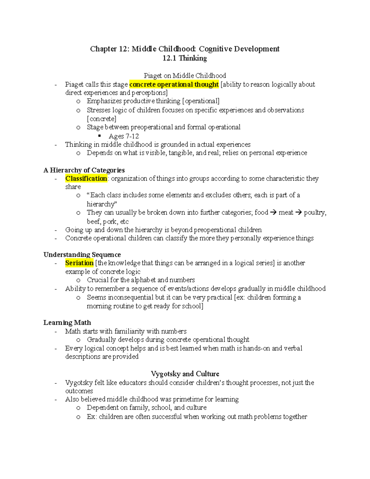 PSY350 Chapter 12 Outline - Chapter 12: Middle Childhood: Cognitive ...